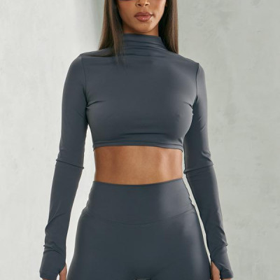 Charcoal Grey Long Sleeve High Rise Top by Luxetokill